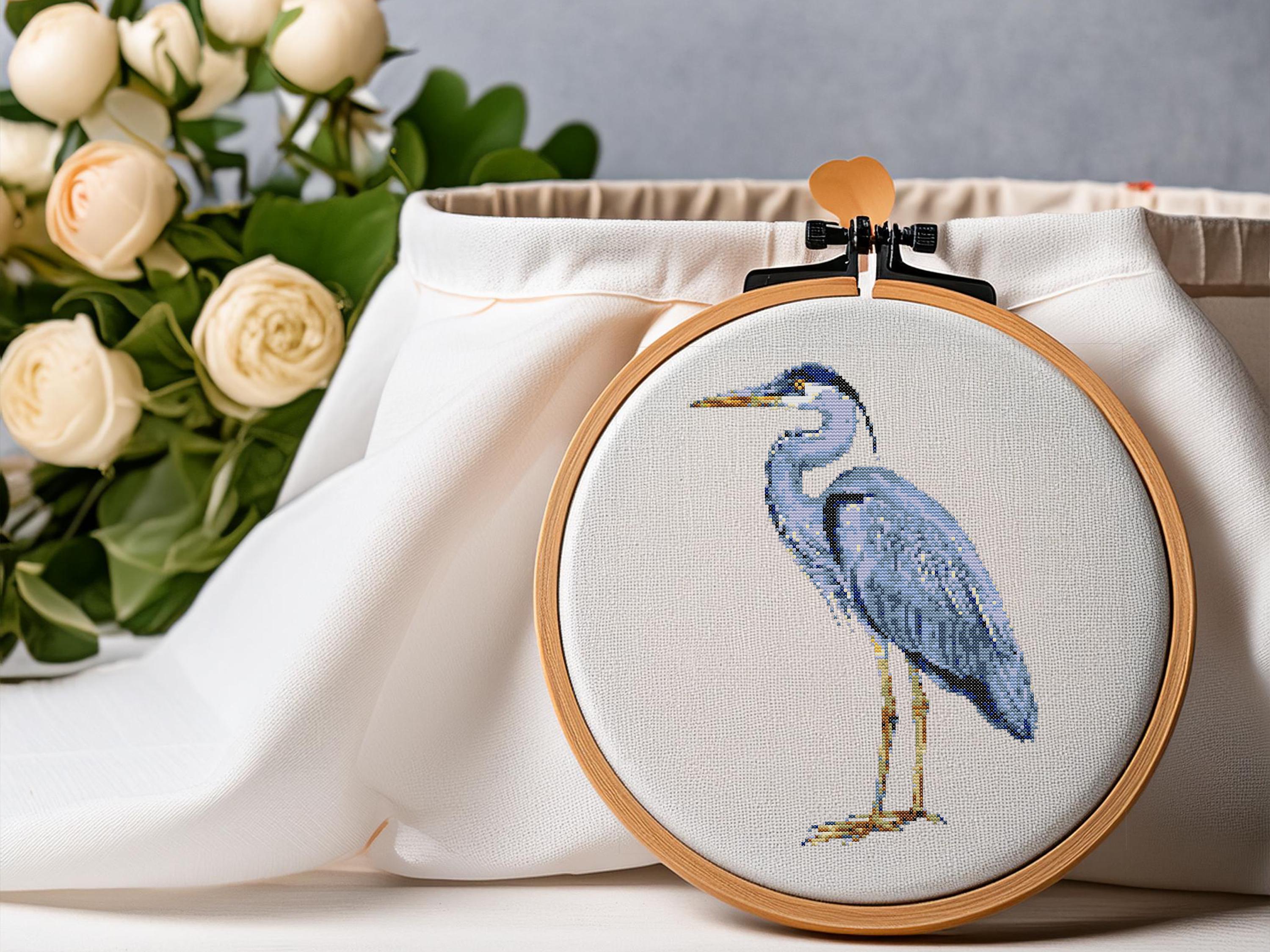 Blue Heron Cross Stitch Template | Blue Herron Embroidery Pattern ...