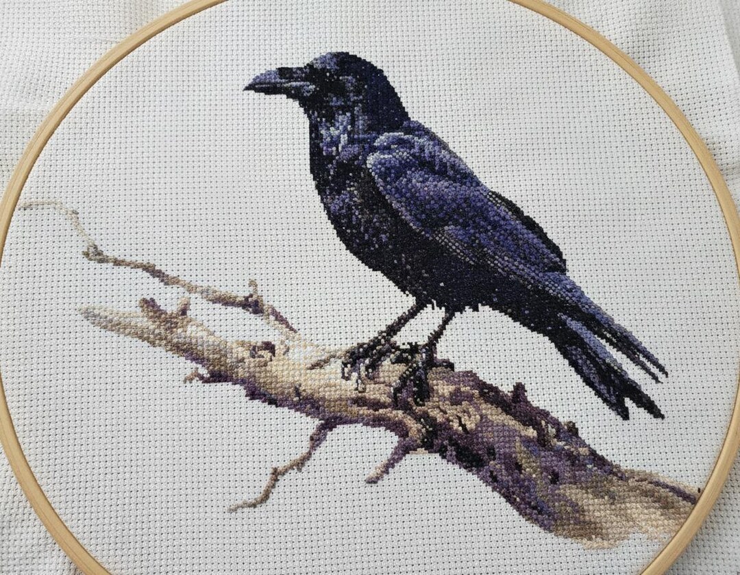 Raven Cross Stitch Pattern | Crow Embroidery (DIY Download) - Etsy