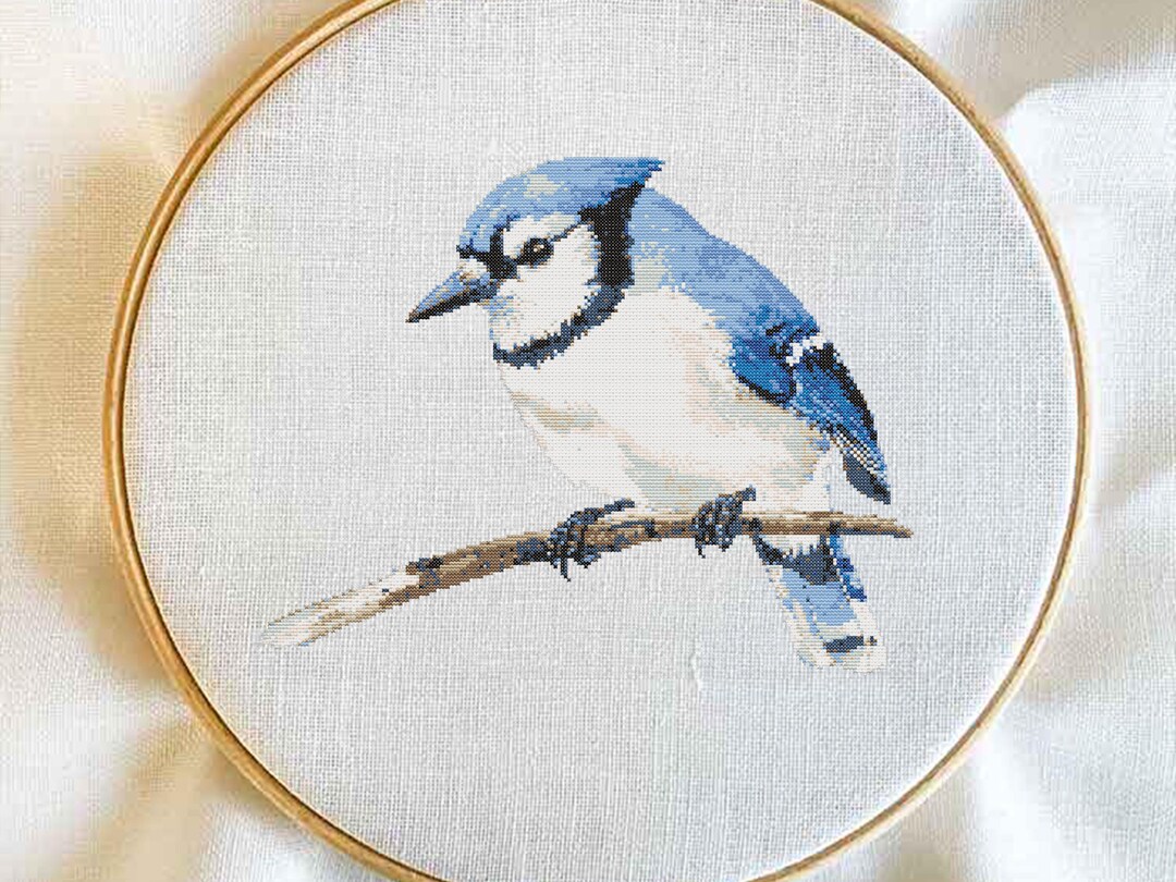 Blue Jay Cross Stitch Template | Blue Bird Embroidery Pattern | Blue ...