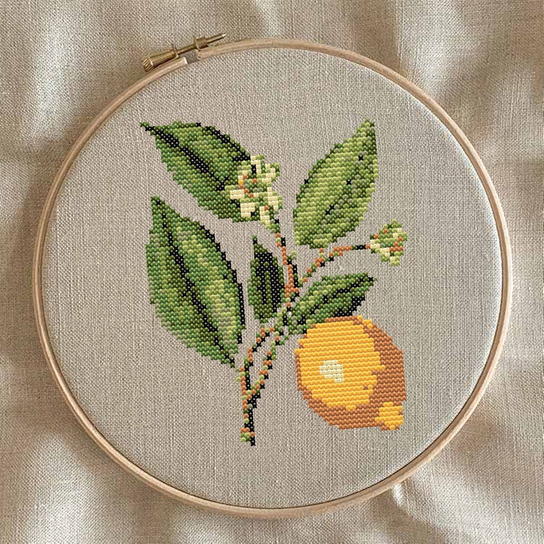 Lemon Cross Stitch Template | Botanical Stitch Kit Wall Art Digital ...