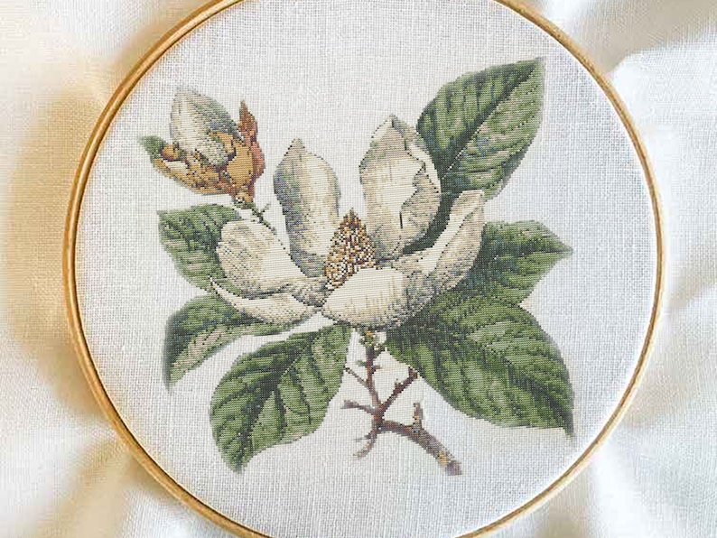 Magnolia Flower Cross Stitch Embroidery Pattern Download | Flower ...