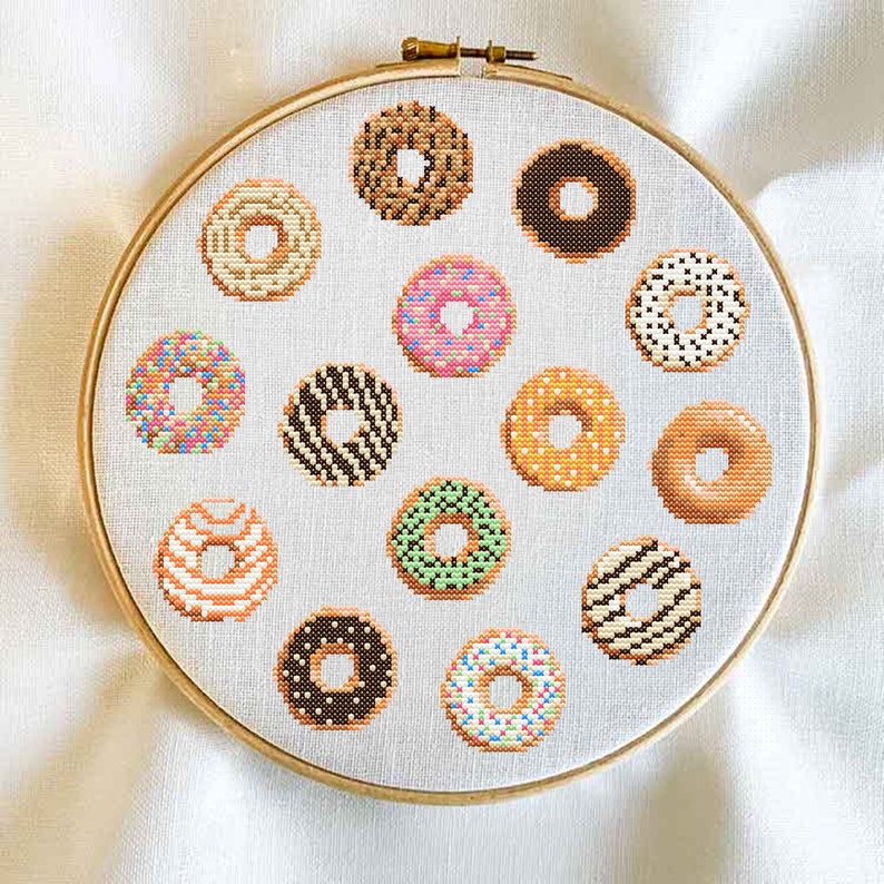 Donut Cross Stitch Template | DIY Wall Art Kit | Sweet Treats and ...