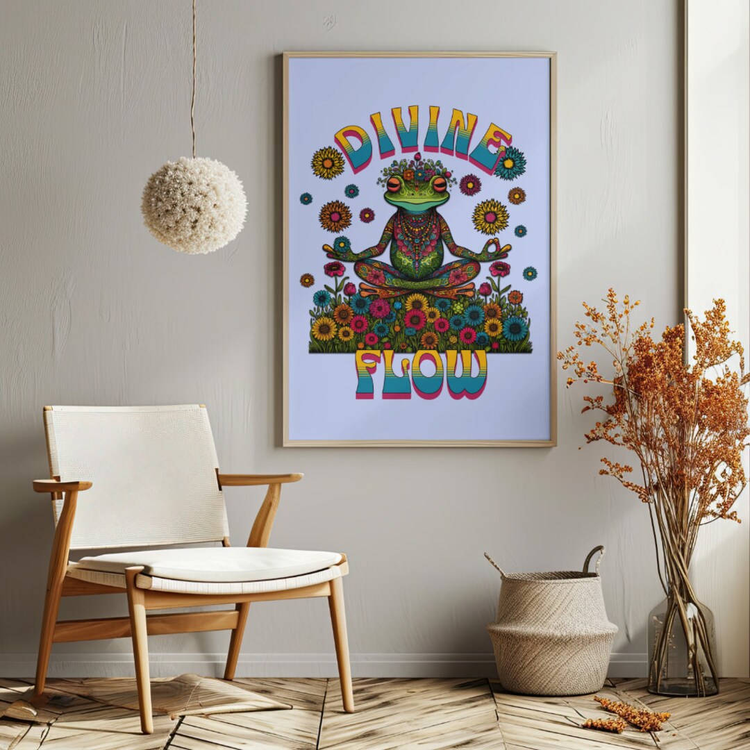 Divine Flow Frog Meditation Poster Zen Wall Art Spiritual Frog Print ...