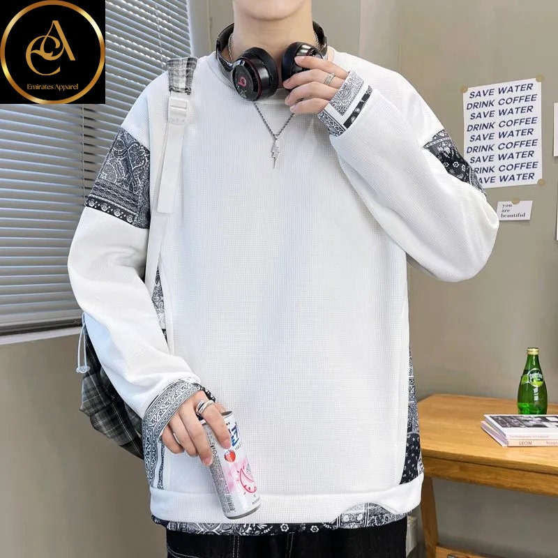 Patchwork Streetwear Steampunk Sweater, Japanese Style Urban Sweatshirt ...