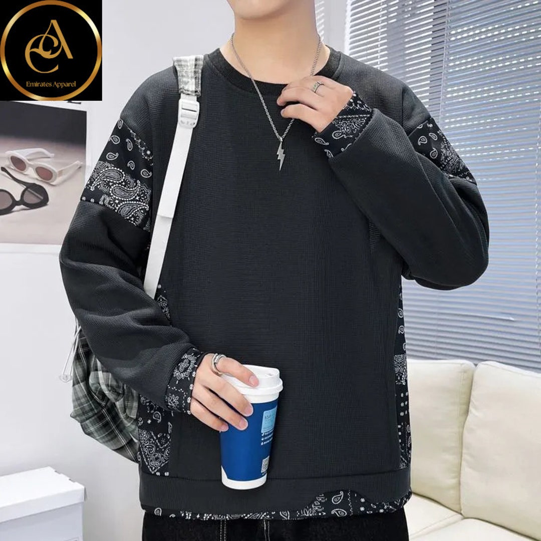 Patchwork Streetwear Steampunk Sweater, Japanese Style Urban Sweatshirt ...