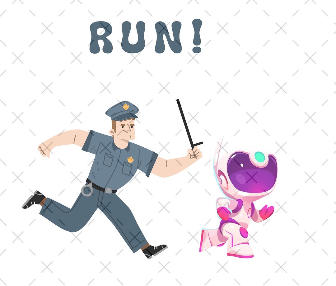 Escape Robot, Robot, Police, Cartoon, Technology, Run, Svg, Png, Fun ...