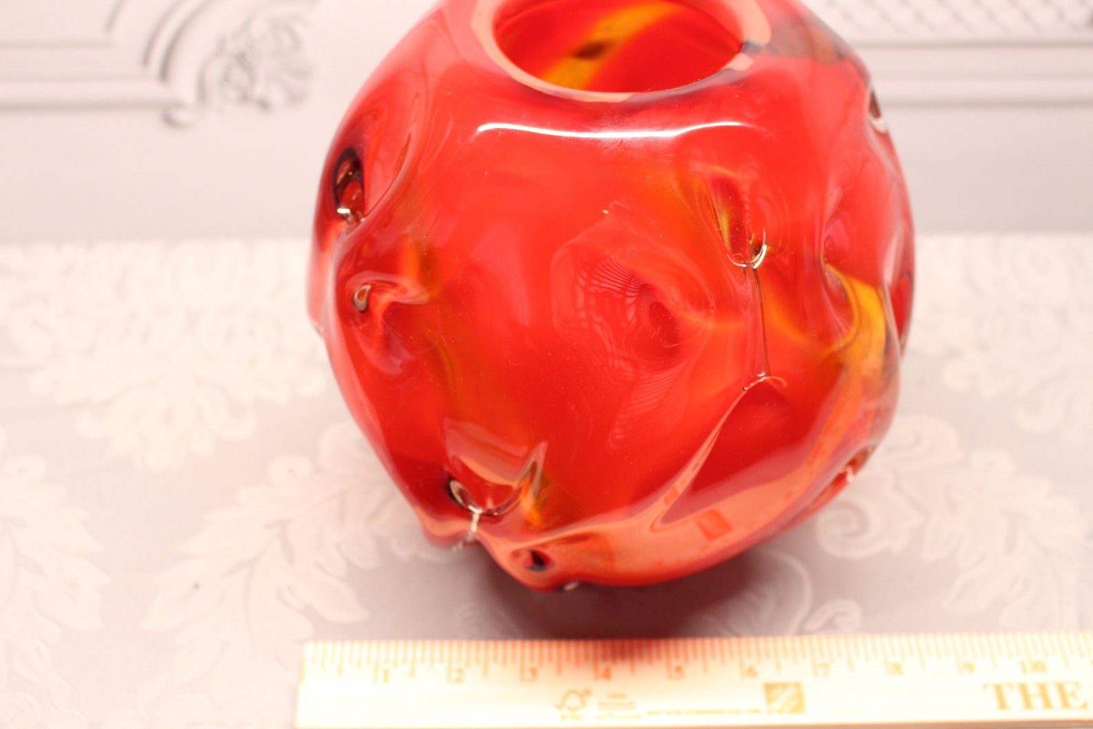 Stunning Red and Yellow Art Glass Dimple Vase, Possible Murano or ...