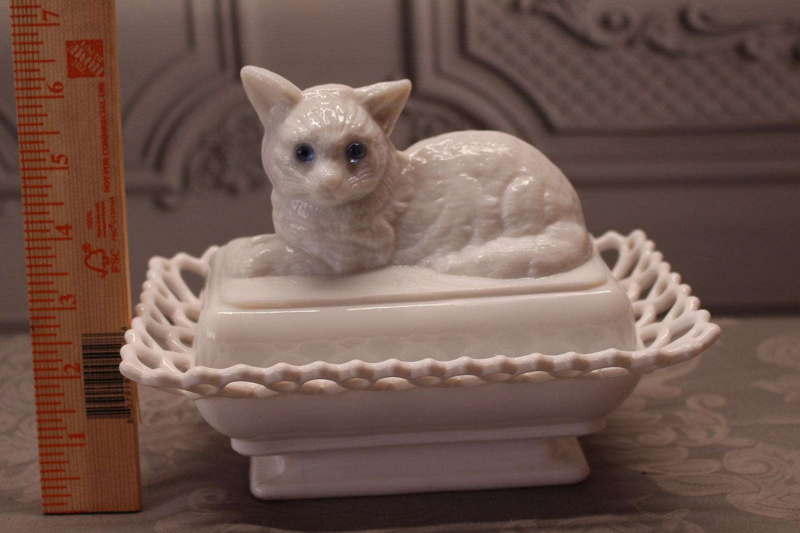 Rare Westmoreland Milk Glass Cat With Bright Blue Eyes Butter Dish - Etsy