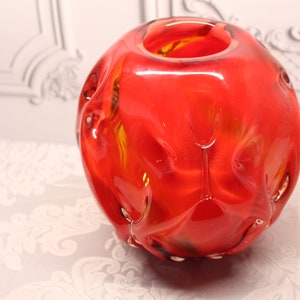 Stunning Red and Yellow Art Glass Dimple Vase, Possible Murano or ...