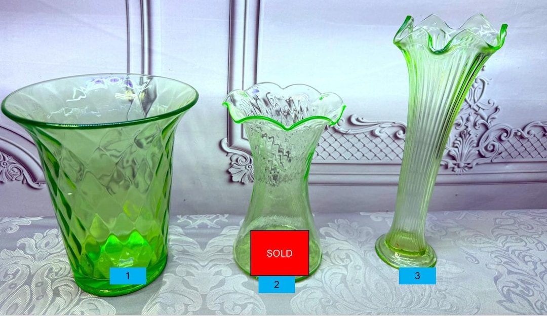 Pick Your Glow! Vintage Uranium Glass Vases - Brilliant UV Reactive ...