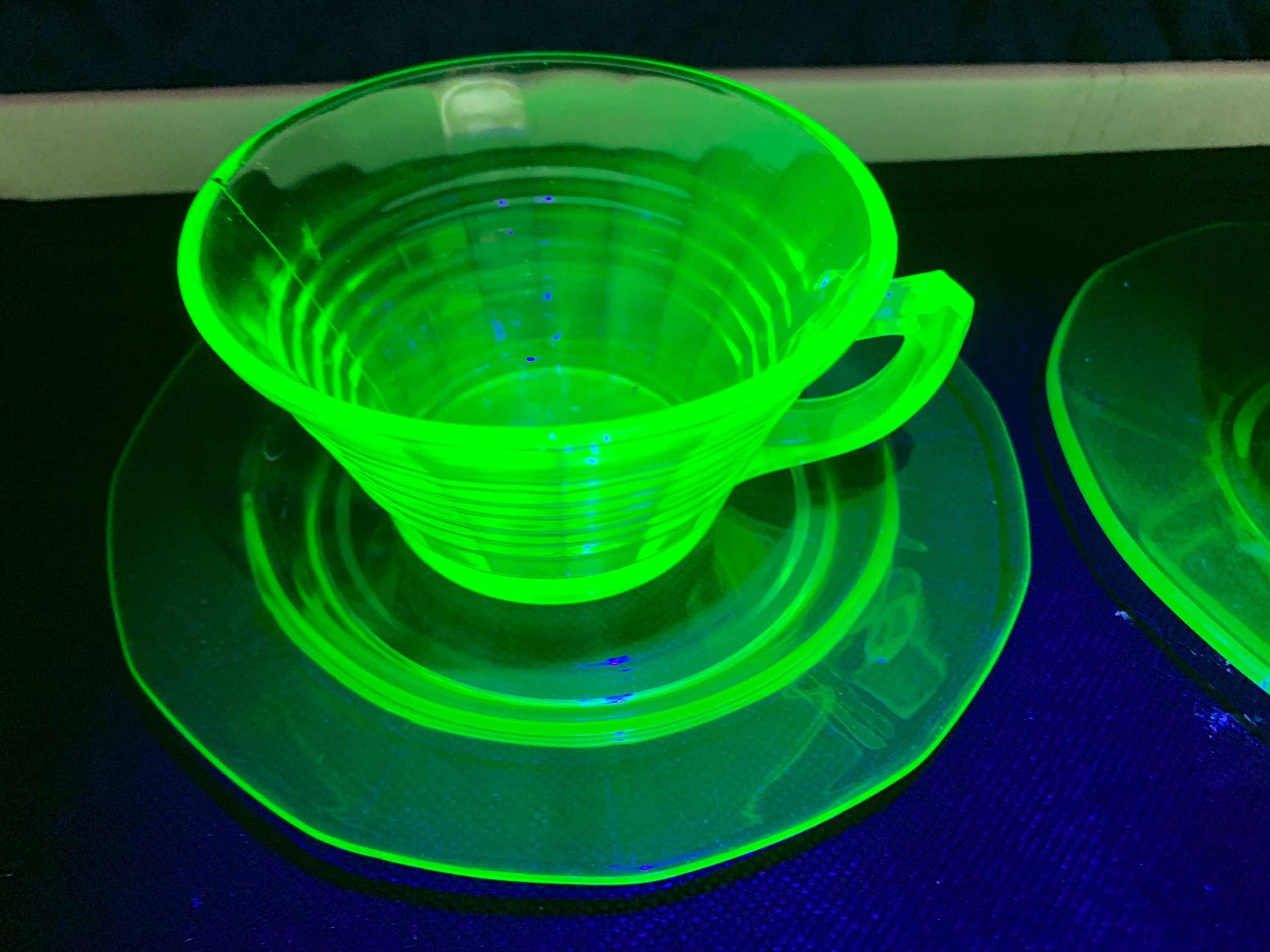 Set of 2 Uranium Glass Cup and Saucer - Etsy