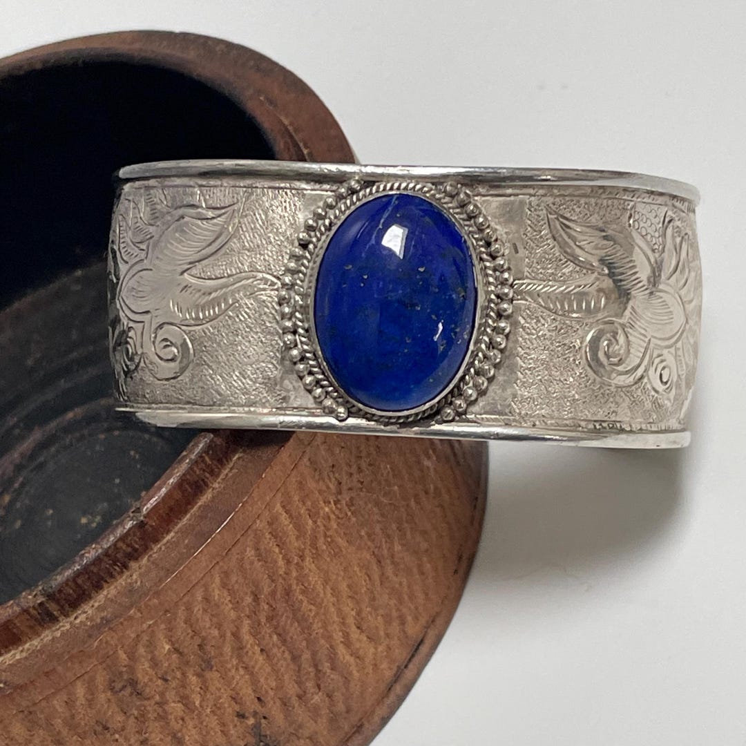 Quetzalcoatl Silver Cuff Bracelet W/ Lapiz Lazuli Stone - Etsy