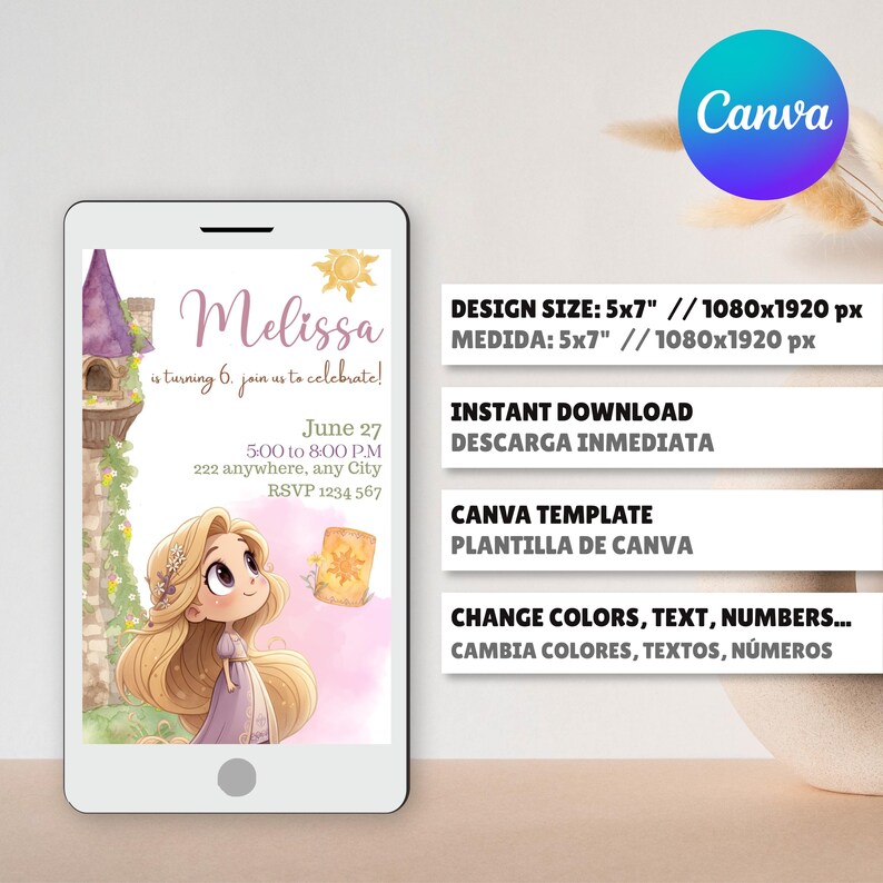 Rapunzel Birthday Party Invitation | Tangled Birthday Invitation ...