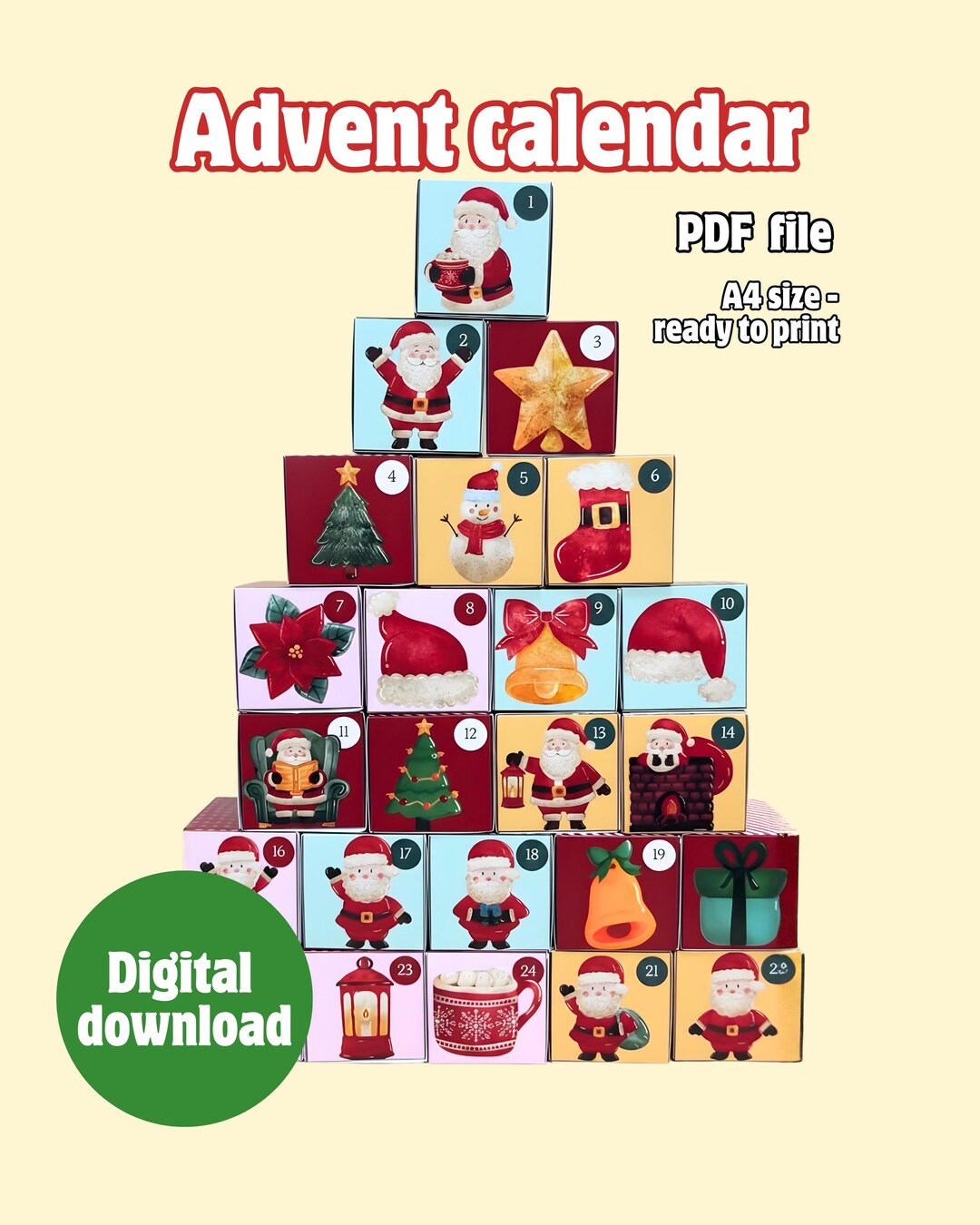 Printable Advent Calendar Box Set – DIY Christmas Countdown Calendar ...