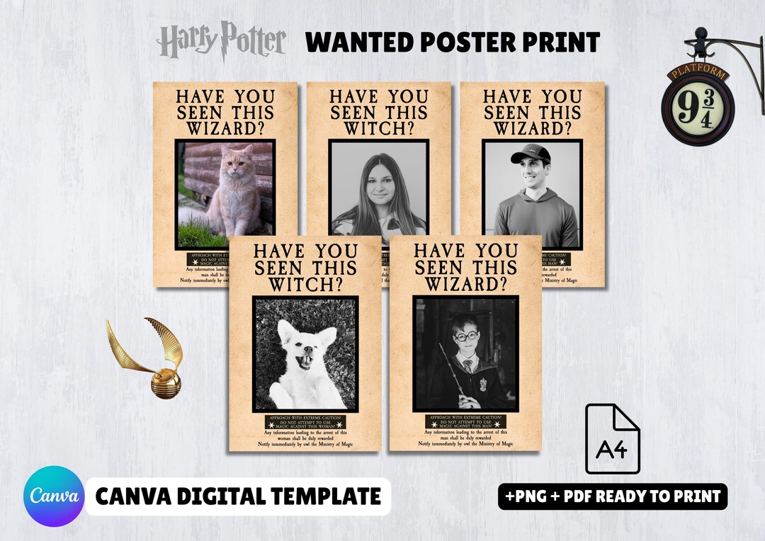 Custom Wizard Wanted Poster | Canva Template | Personalized Birthday ...