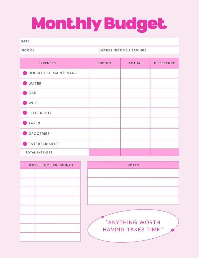 Monthly Budget Planner Sheet, Pastel Planner Download, Financial ...