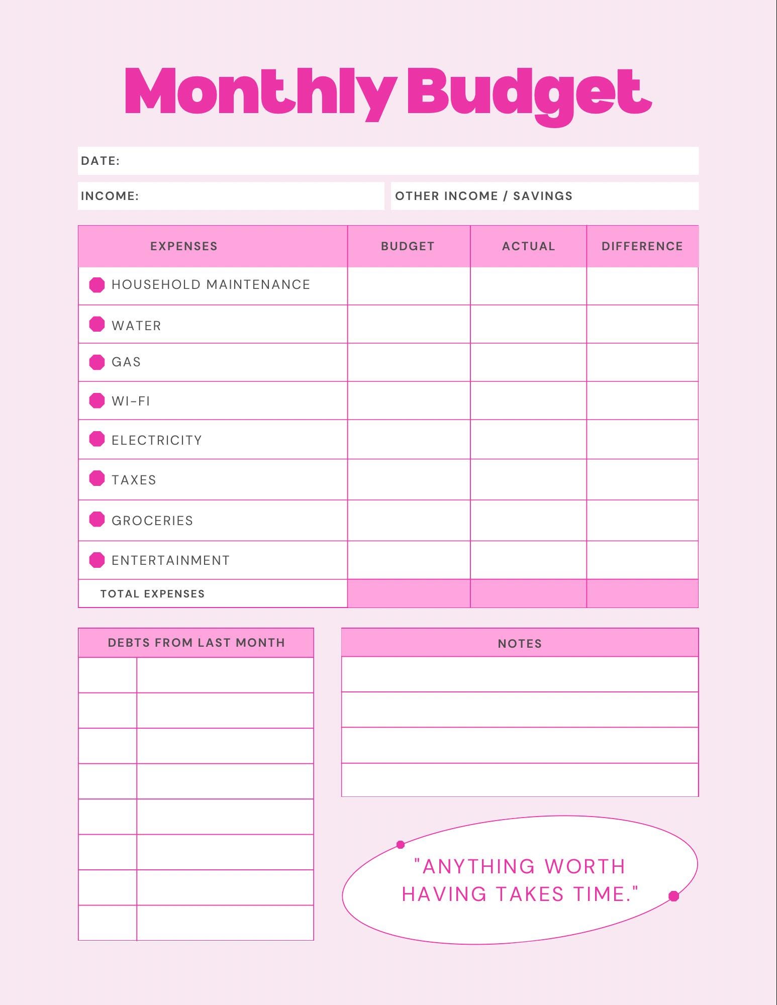 Monthly Budget Planner Sheet, Pastel Planner Download, Financial ...