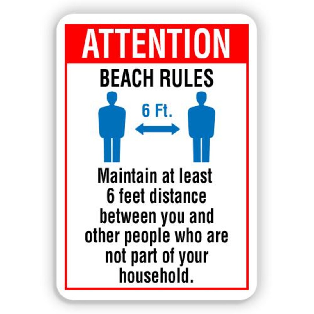 BEACH RULES MAINTAIN 6 Ft Distance, Aluminum Sign, Metal Sign, Street ...