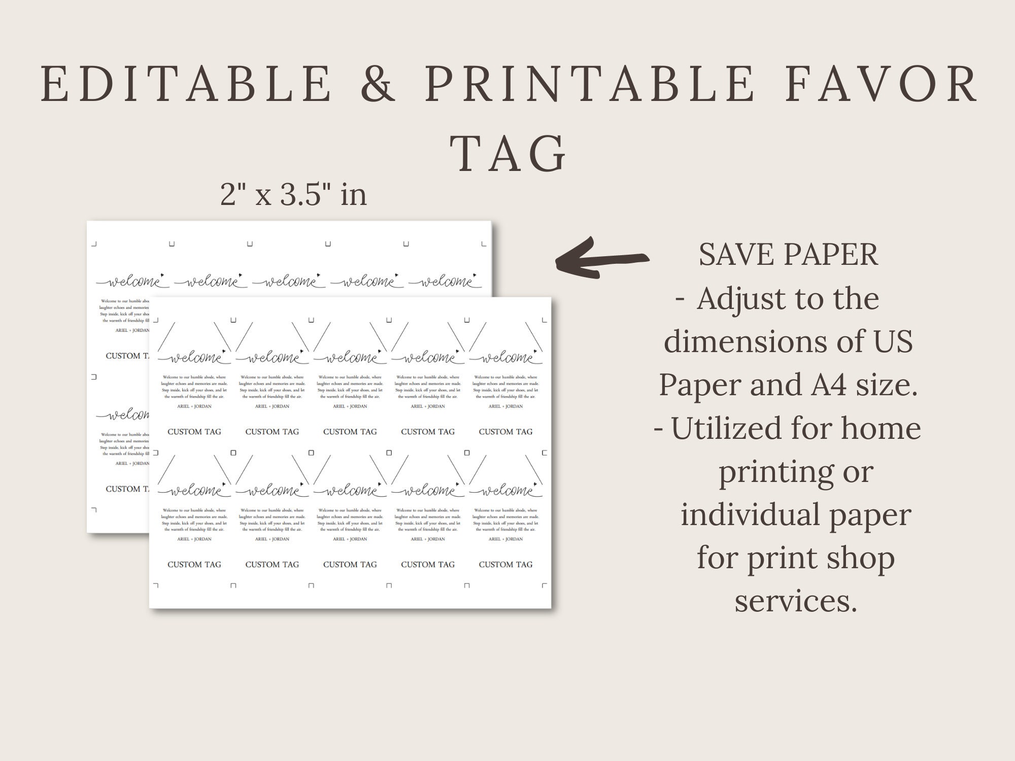 Welcome Favor Tag Custom Tag Wedding Bridal Shower Event Editable ...