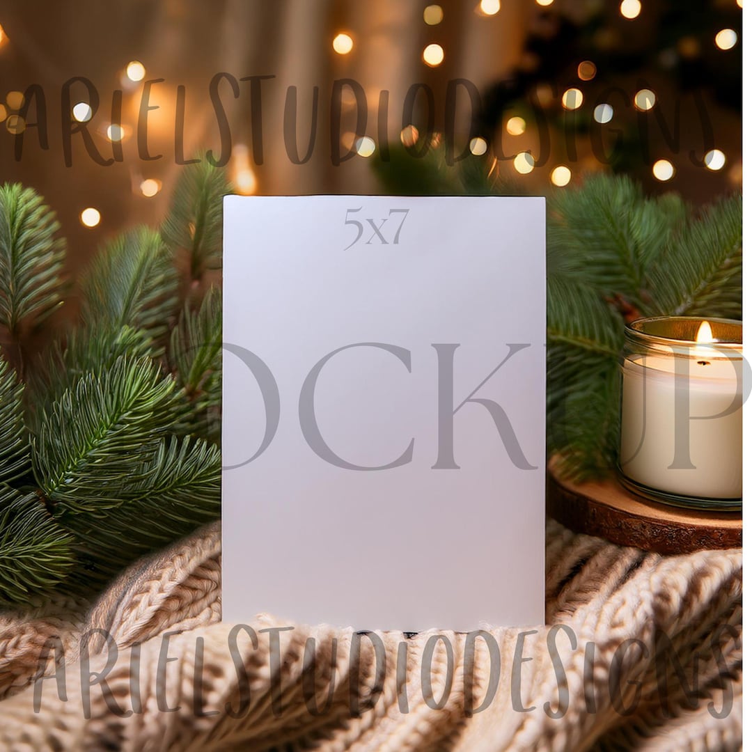 5x7 Christmas Invitation Card Mockup Cozy Holiday Greeting Card Display ...