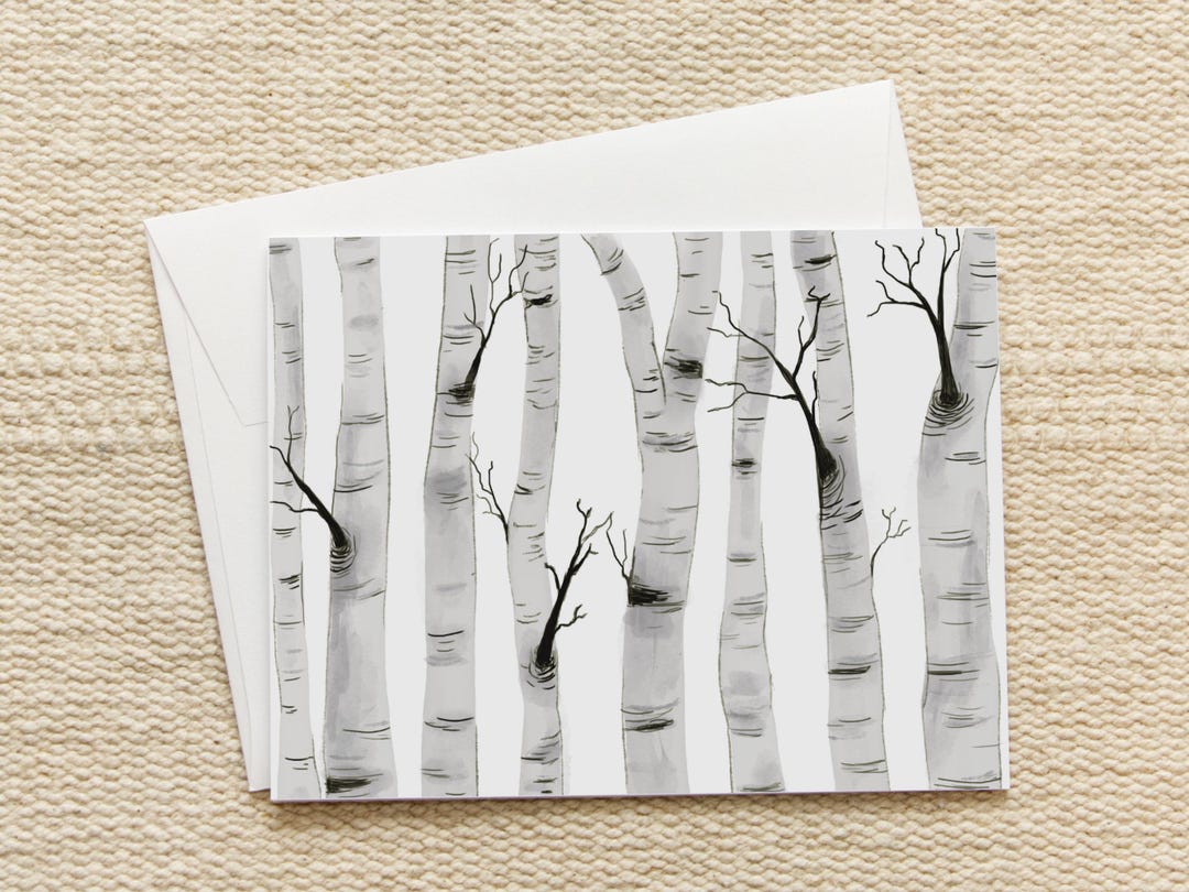 Birch Trees Watercolor Notecard | Blank Inside Cards, Forest Painting ...