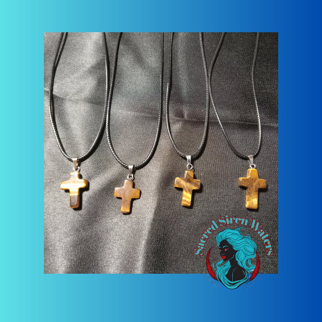 Christian Tigers Eye Cross Gemstone Pendant Unisex Small Boho Faith ...