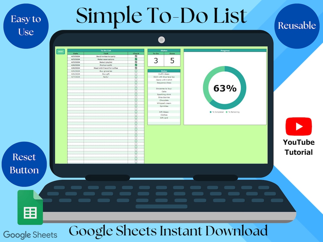 Google Sheets To-do List Template, Digital To-do List, Task Tracker ...