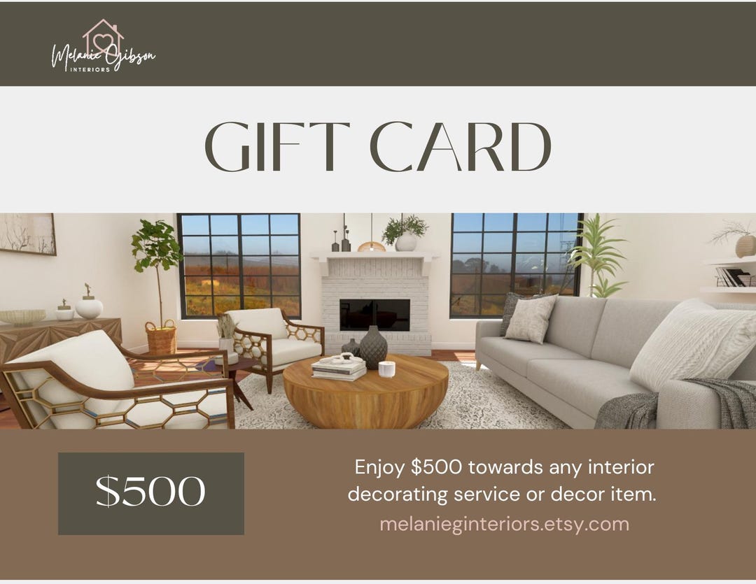 Interior Design Gift Card | Gift Card | Design Gift Certificate | Gift ...