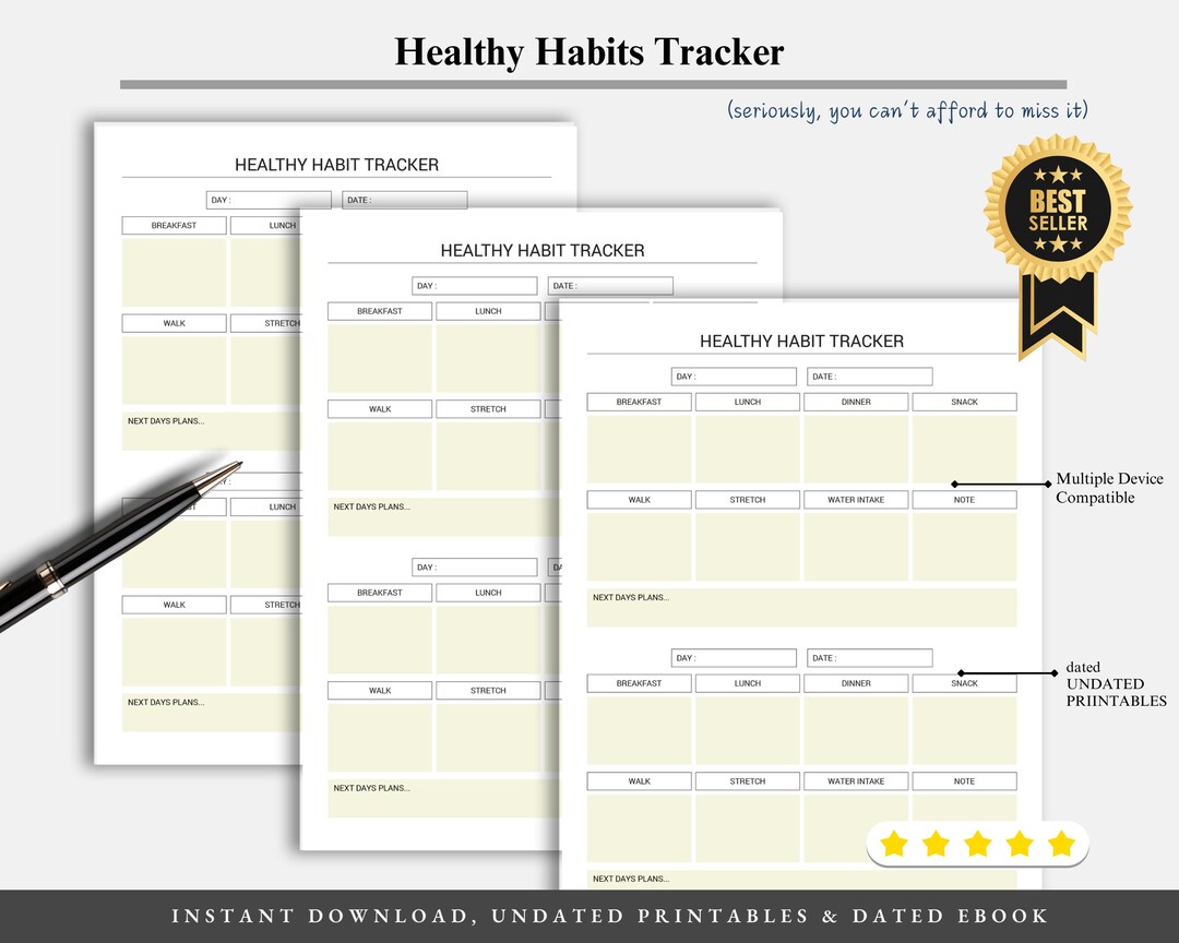 Healthy Habits Tracker, Habit Tracker Journal, Health Planner, Daily ...