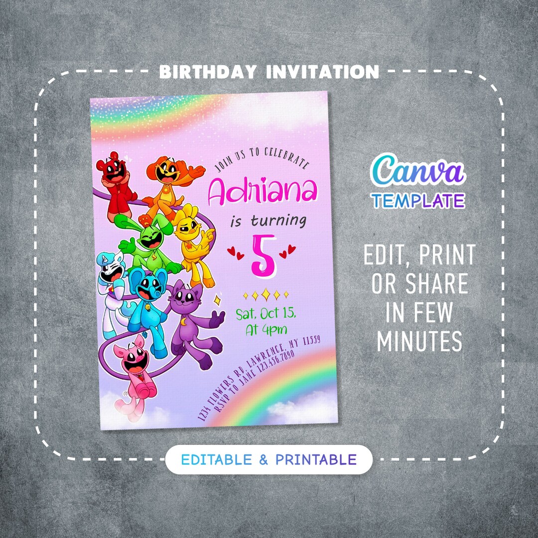 Printable Smiling Critters Invitation, Smiling Critters Party, Editable ...