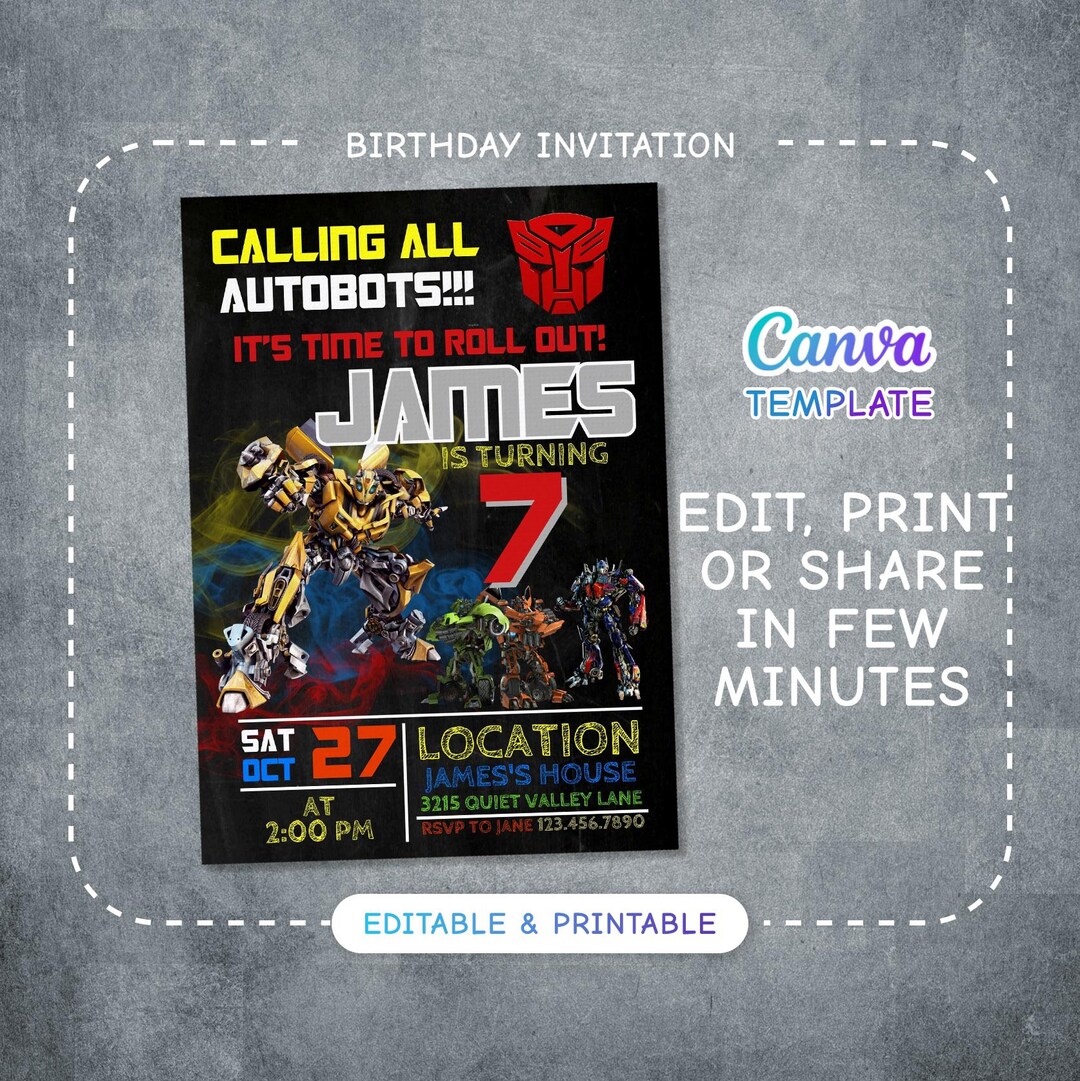 Printable Rescue Bots Birthday Invitation, Optimus Prime Invite ...