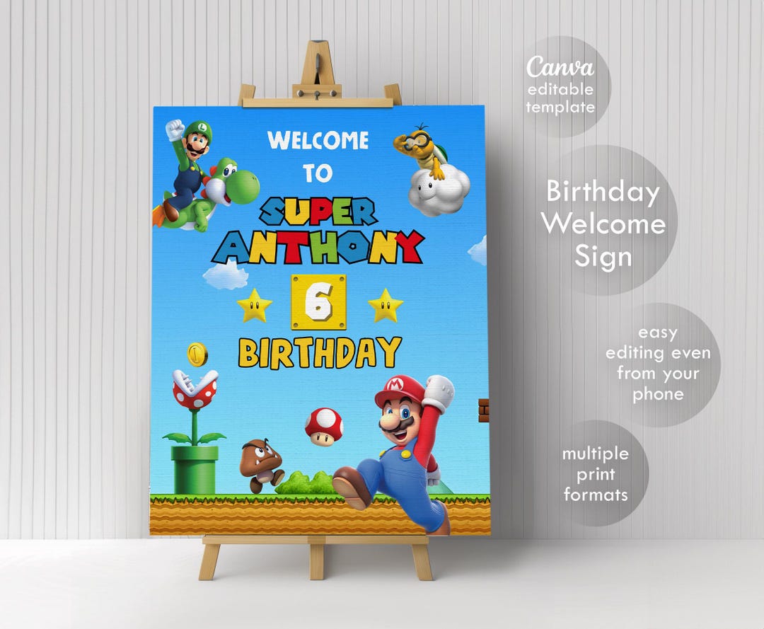Mario Printable Welcome Sign Template, Super Birthday Party Welcome in ...