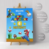 Super Mario Welcome Sign Template, Instant Editable Mario Birthday ...