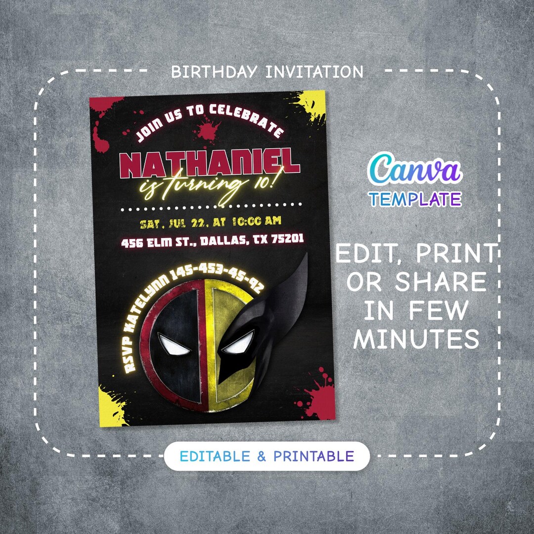 Editable Deadpool and Wolverine Birthday Invitation, Wolverine Deadpool ...