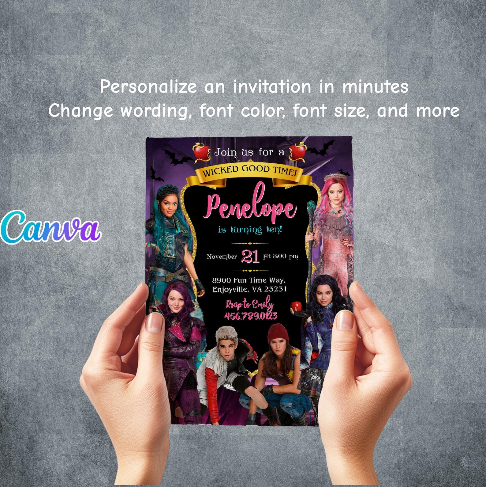 Printable Descendants Invitation, Editable Descendants Birthday Invite ...