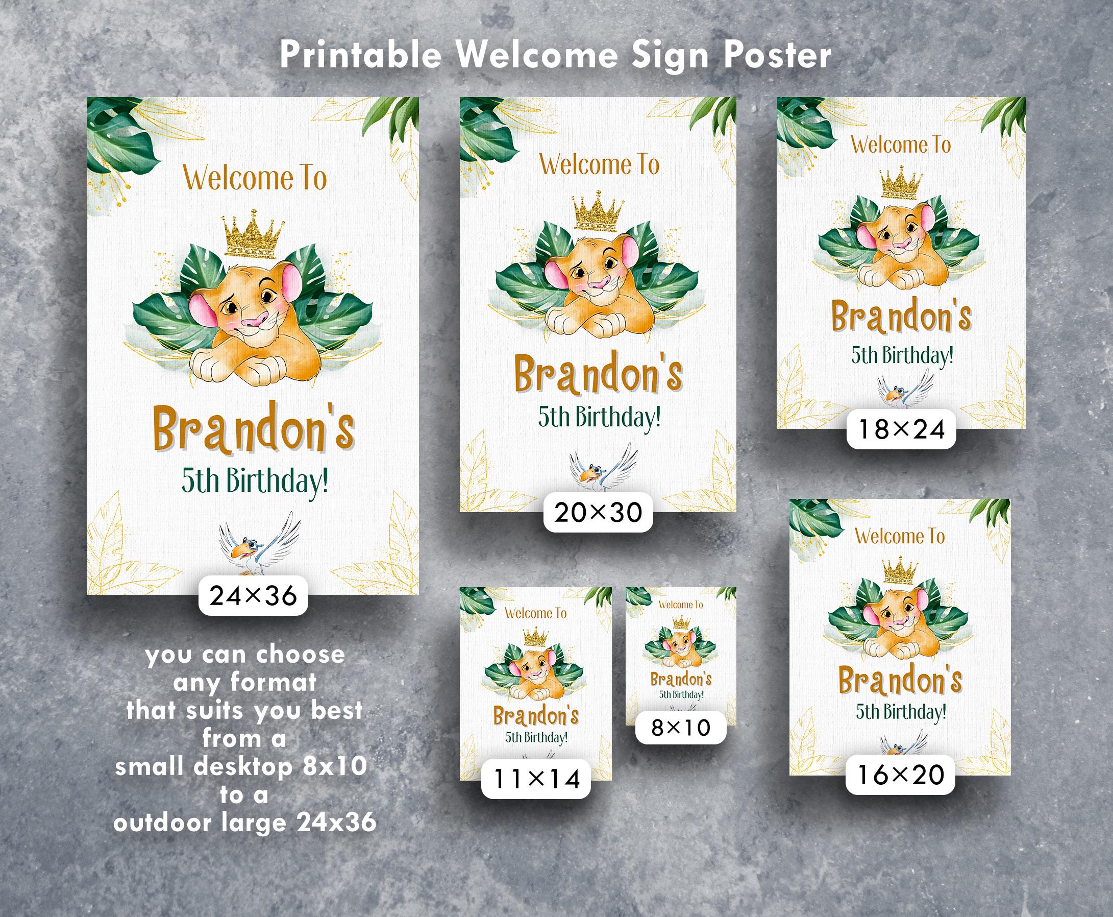 Simba Printable Welcome Sign Template, Lion King Birthday Party Welcome ...