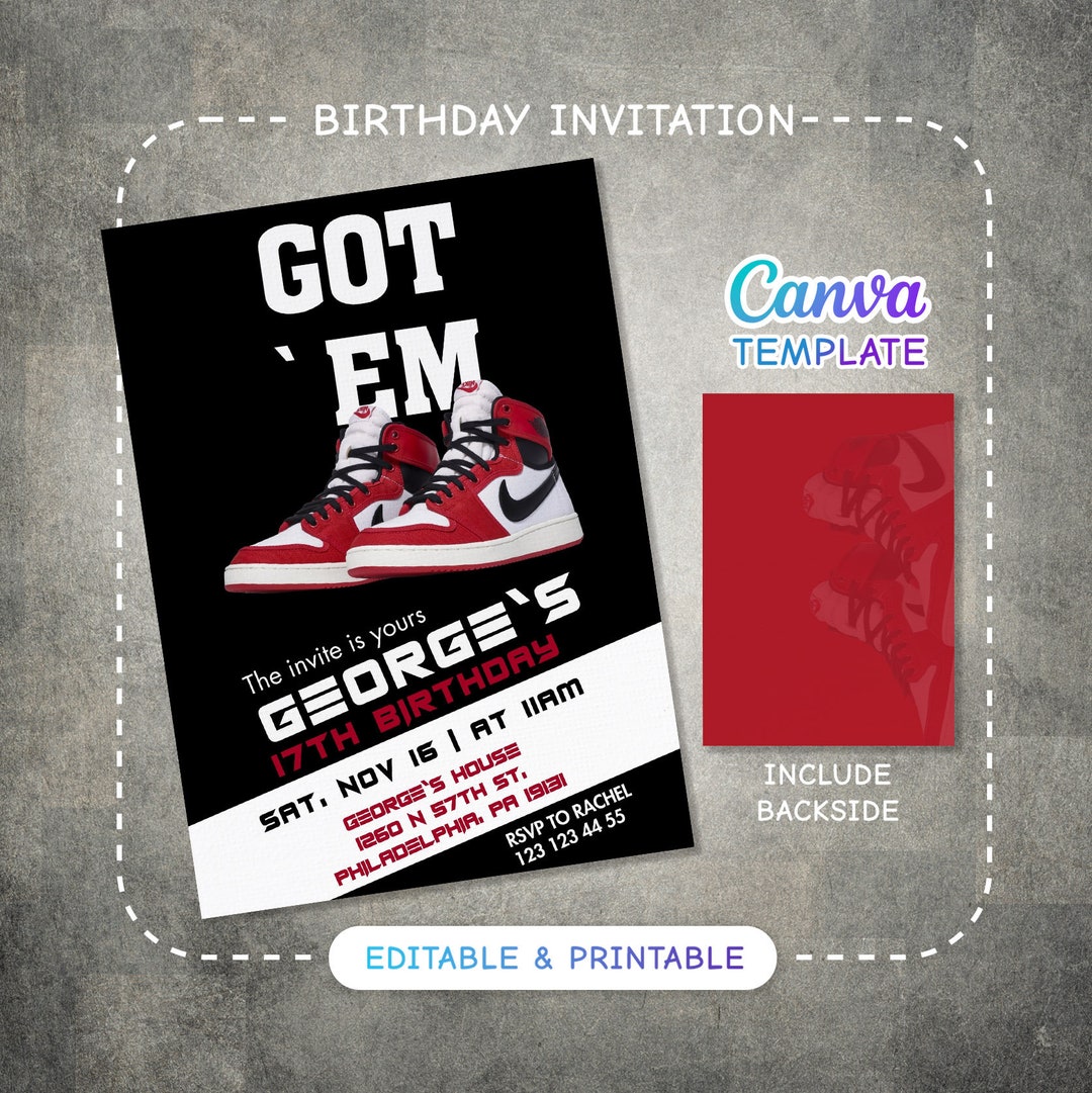 Printable Birthday Invitation, Sneaker Birthday Invite, Editable Pink ...