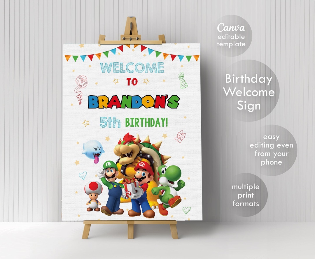 Mario Printable Welcome Sign Template, Super Birthday Party Welcome in ...