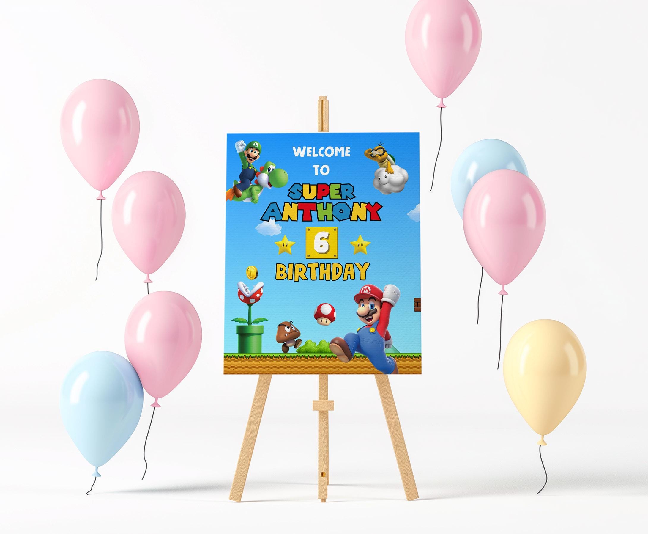 Mario Printable Welcome Sign Template, Super Birthday Party Welcome in ...