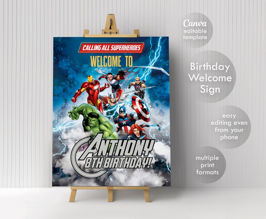 Avengers Printable Welcome Sign Template, Superhero Birthday Party ...