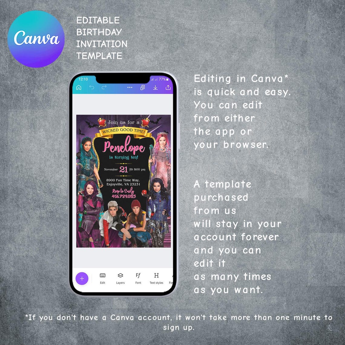 Printable Descendants Invitation, Editable Descendants Birthday Invite ...