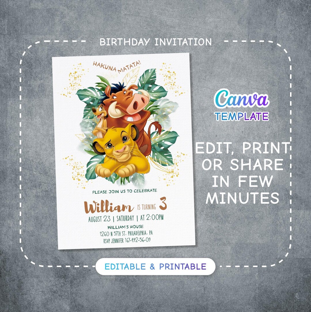 Simba Printable Welcome Sign Template, Lion King Birthday Party Welcome ...