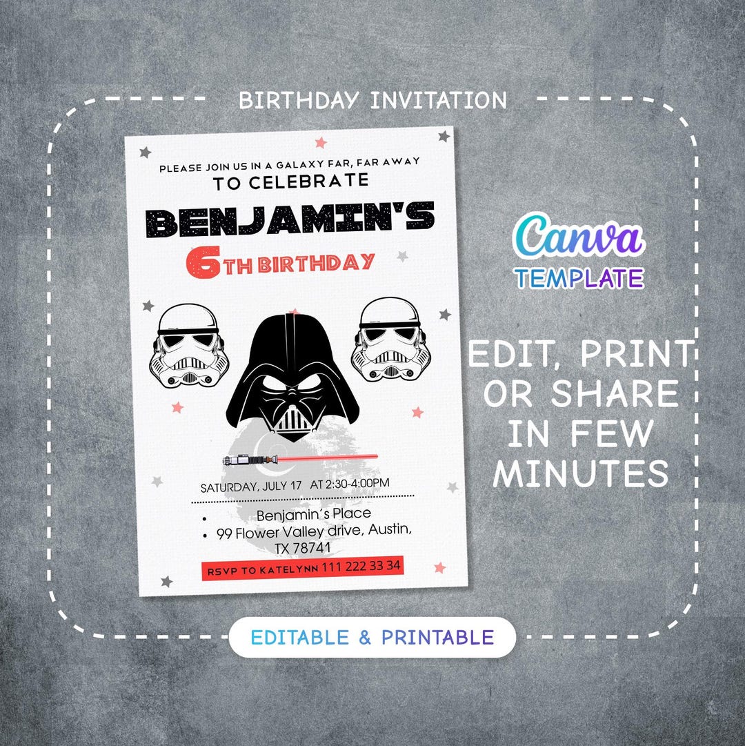 Invitación de cumpleaños imprimible, invitación de Star Wars ...