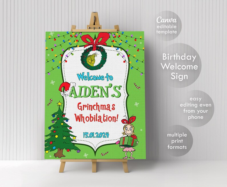 Dr Seuss Printable Welcome Sign Template, Grinch Birthday Party Welcome ...