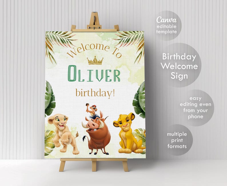 Simba Printable Welcome Sign Template, Lion King Birthday Party Welcome ...