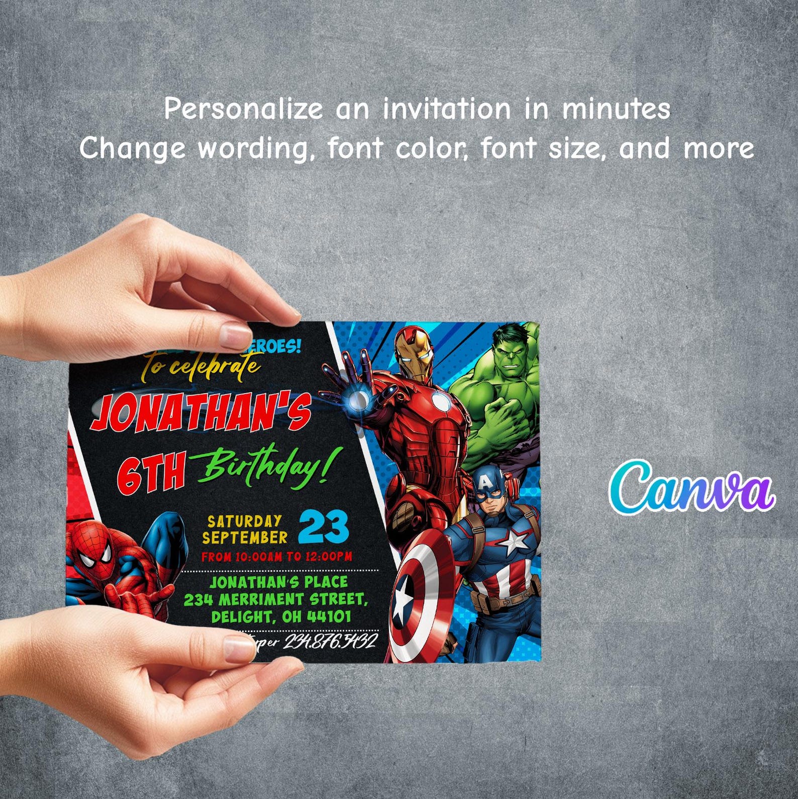 Printable Boy Birthday Invite, Super Hero Editable Party Invitation ...