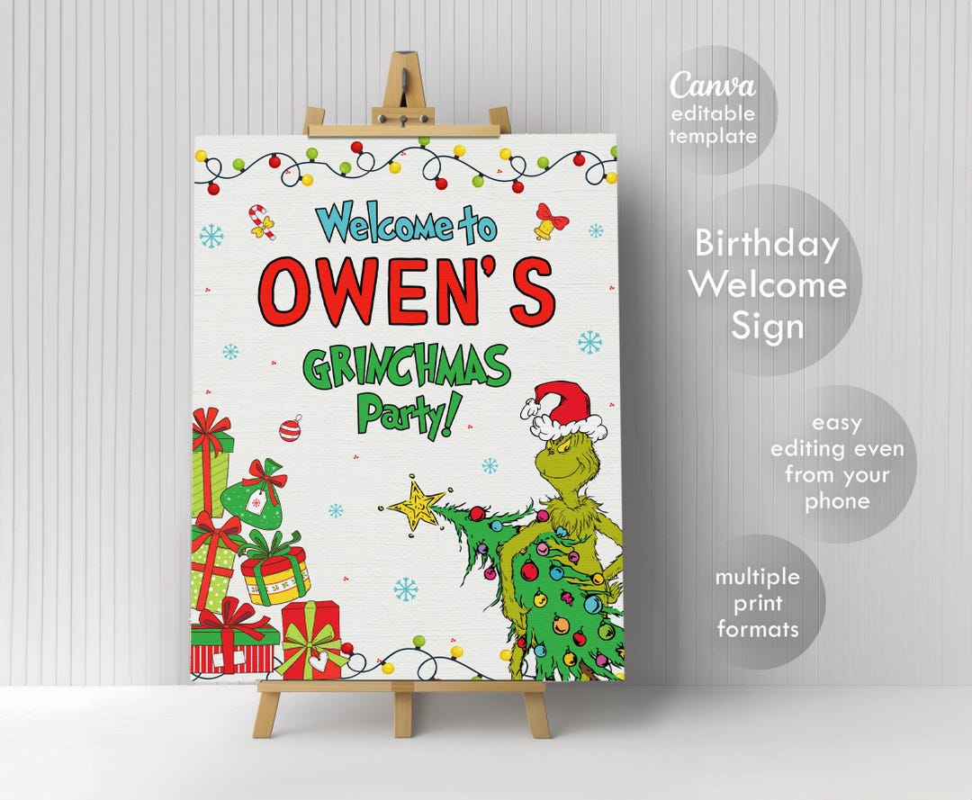 Dr Seuss Printable Welcome Sign Template, Grinch Birthday Party Welcome ...