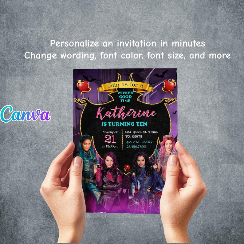Printable Descendants Invitation, Editable Descendants Birthday Invite ...