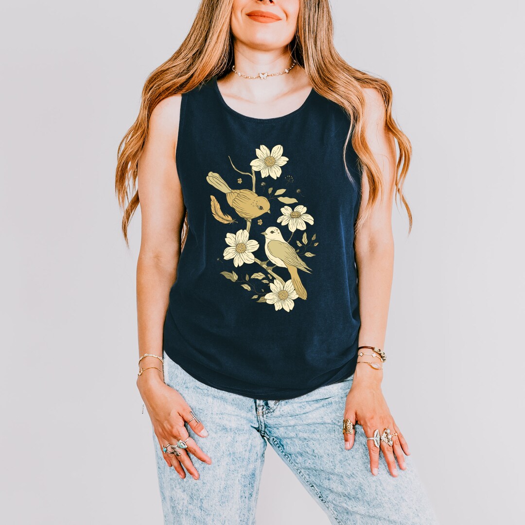 Art Nouveaux Cottagecore Birds + Floral Women's Tank Top | Pretty ...