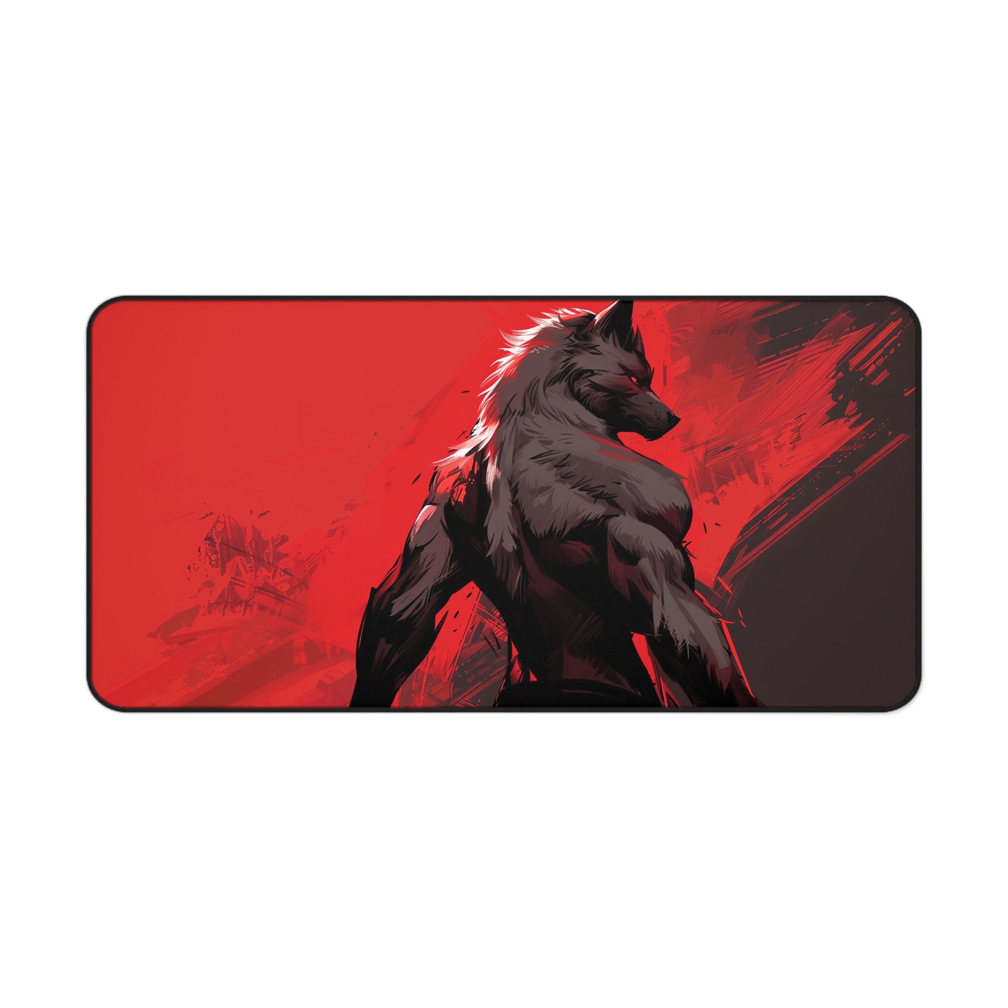 Cool Red and Black Wolf Desk Mat, Gamer Boy Male Mousepad, Dark Grungy ...
